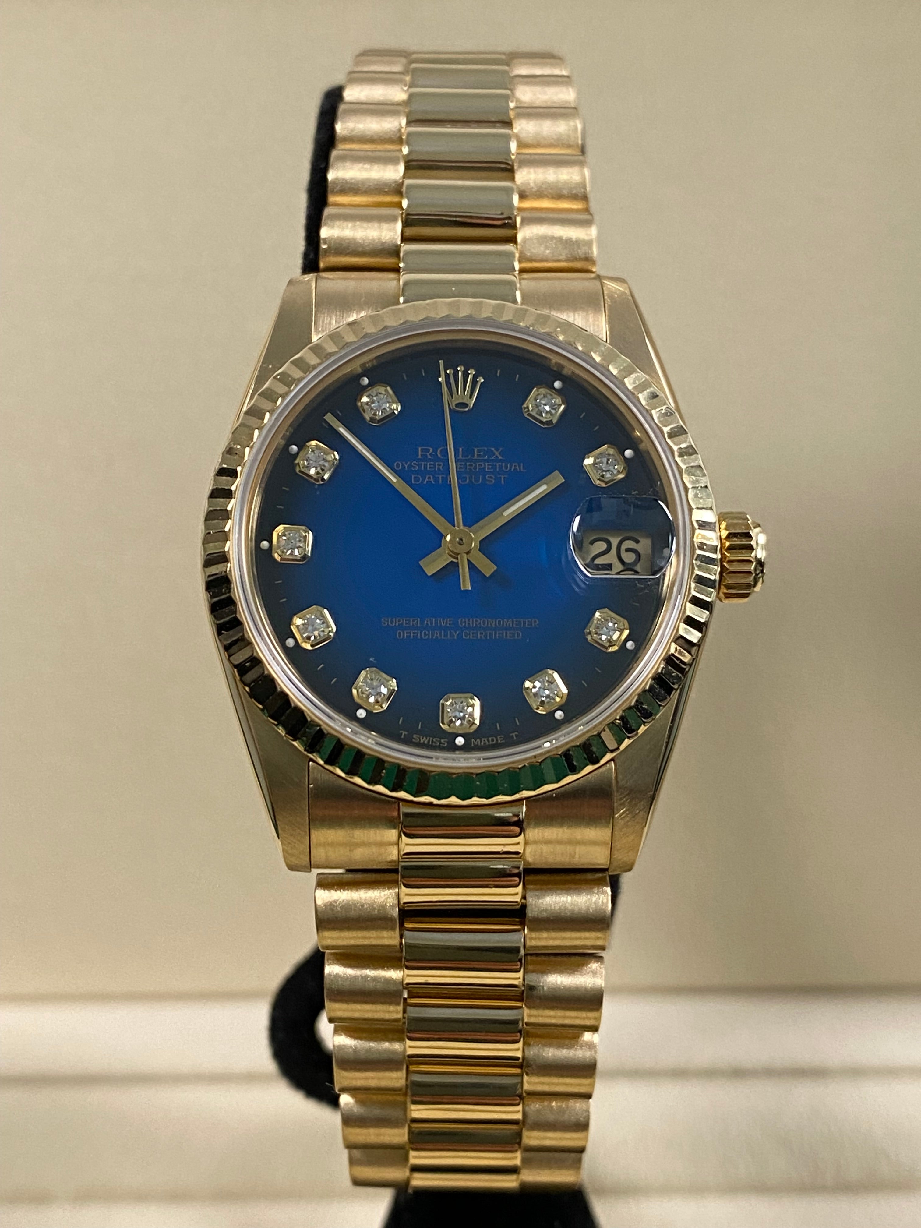 Rolex Datejust 31 - 1993 - Blue Vignette Diamond Dial - 68278 – Time of ...